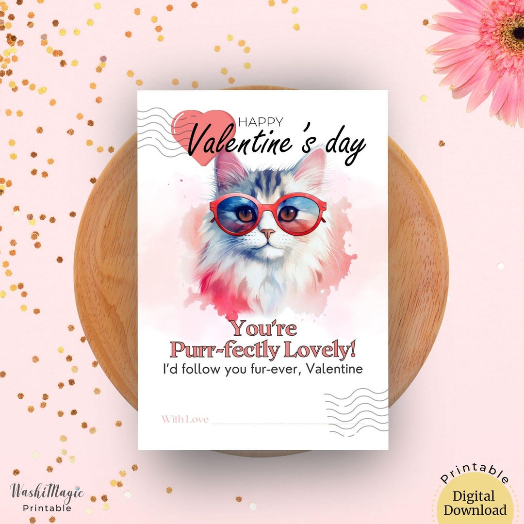 Cat Valentines Day Card, Cat Lover Gift Idea, Valentines Day Card for ...