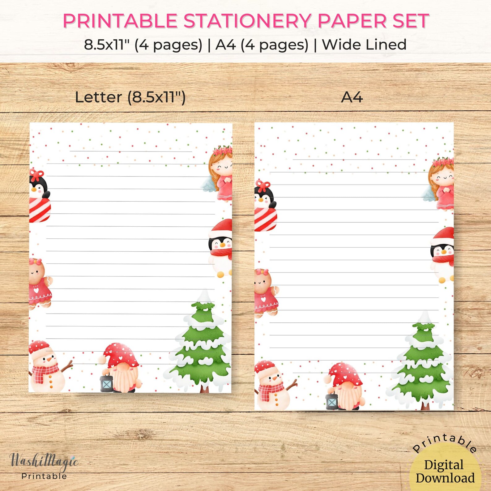 Christmas Santa Notebook Paper, Printable Christmas Stationary Set of 4 ...