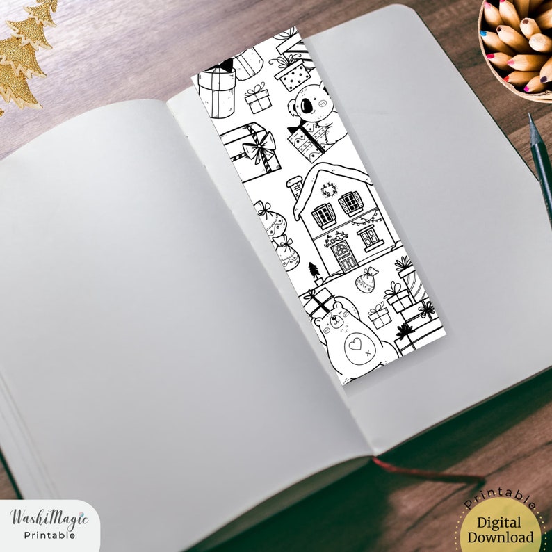 Christmas Themed Coloring Bookmarks for Kids Set of 4, Happy Animal ...