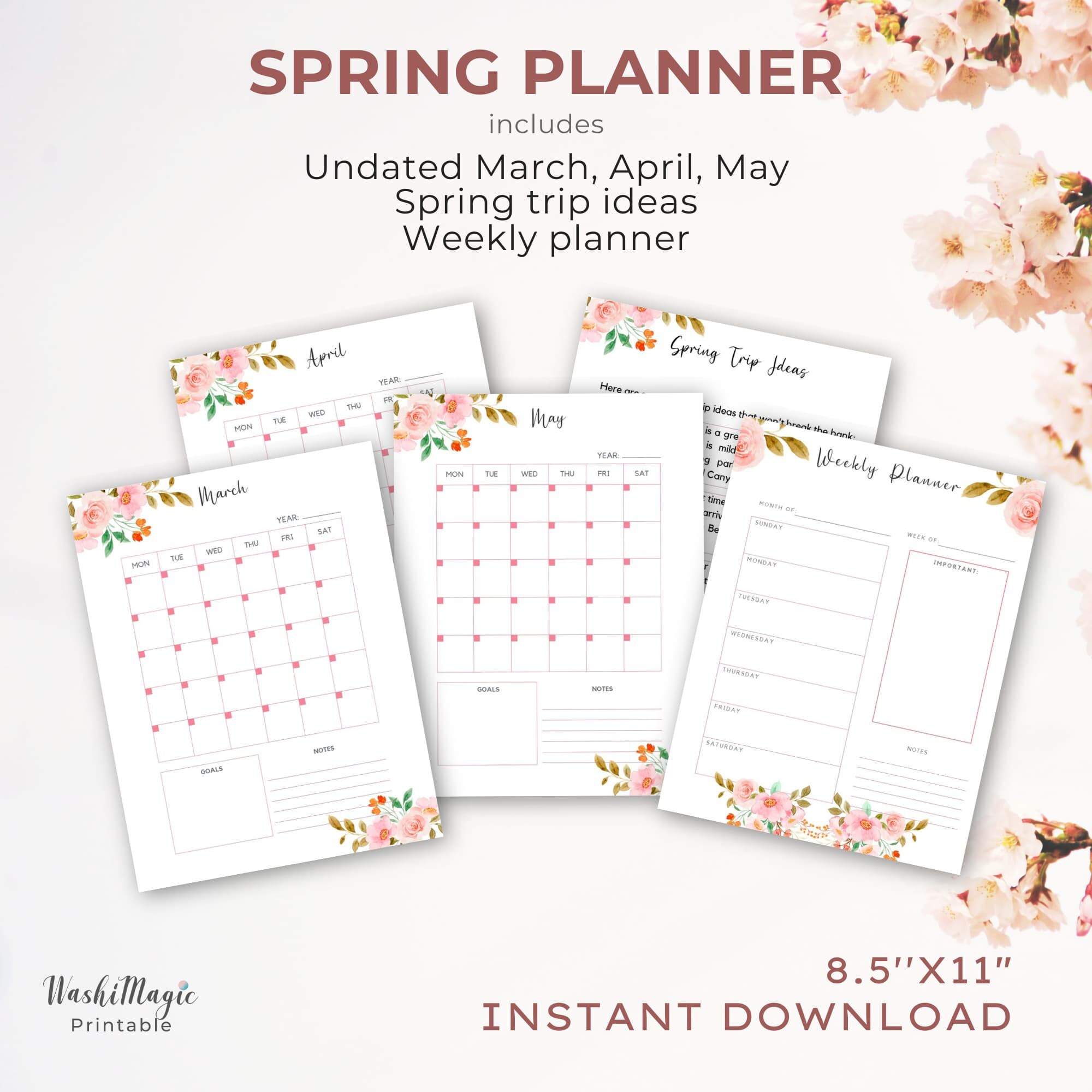 Printable Spring Planner, Daily Planner, Spring Bucket List, Spring ...