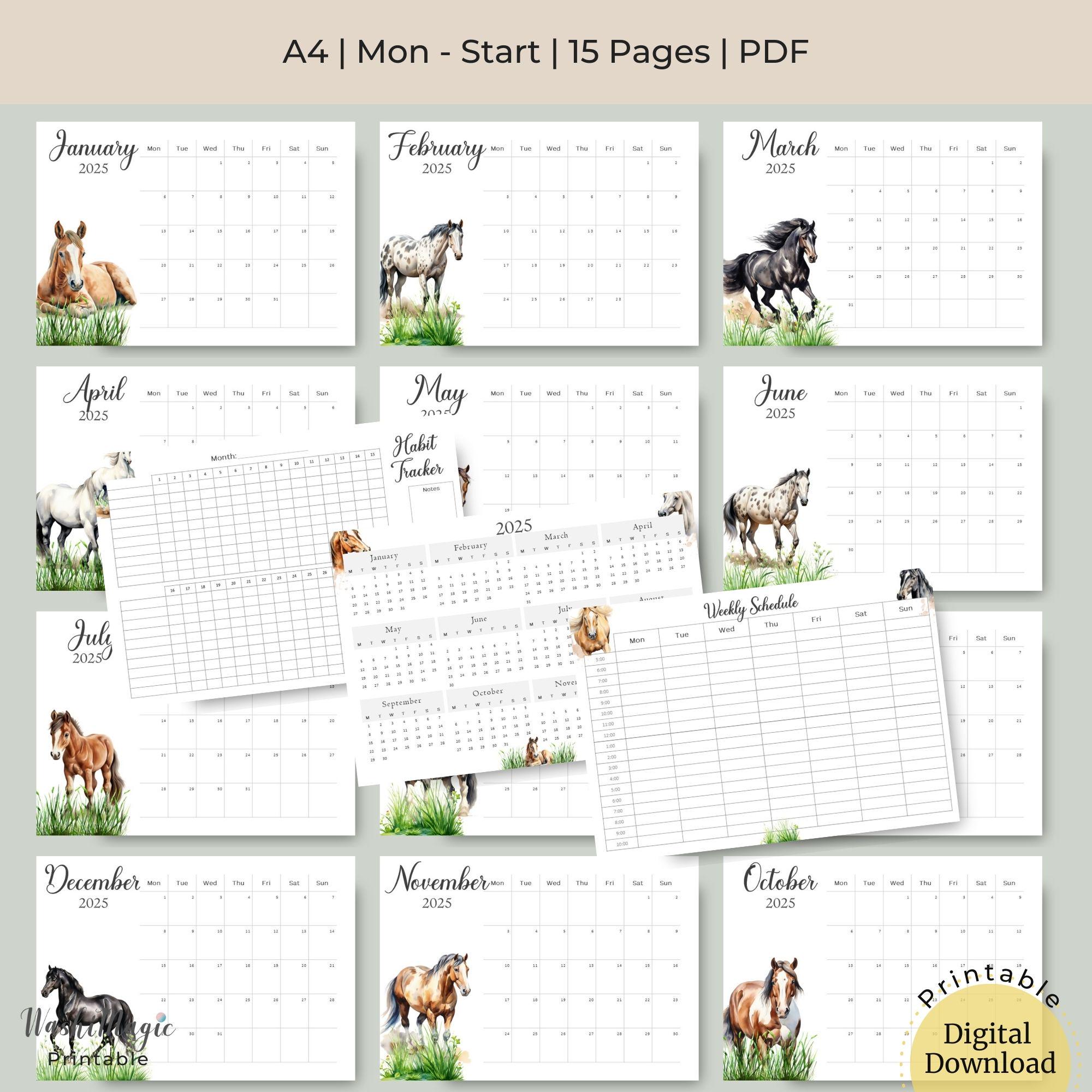 Watercolor Calendar 2025 Dated Monthly Printable, Family Calendar ...