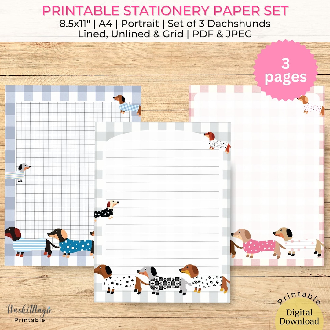 Dachshund Lovers' Notebook and Journal Paper Set, Printable Pages for ...