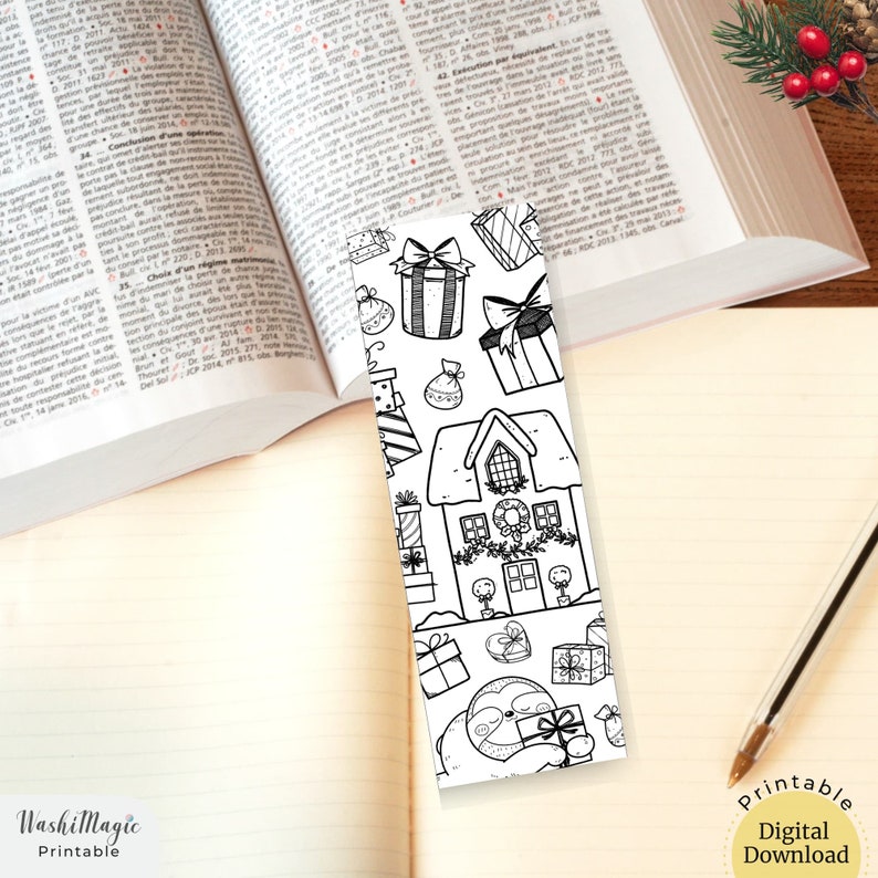 Christmas Themed Coloring Bookmarks for Kids Set of 4, Happy Animal ...