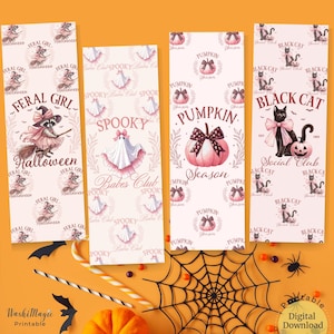 Pastel Pink Halloween Bookmarks Set Printable, Cute Spooky Halloween ...