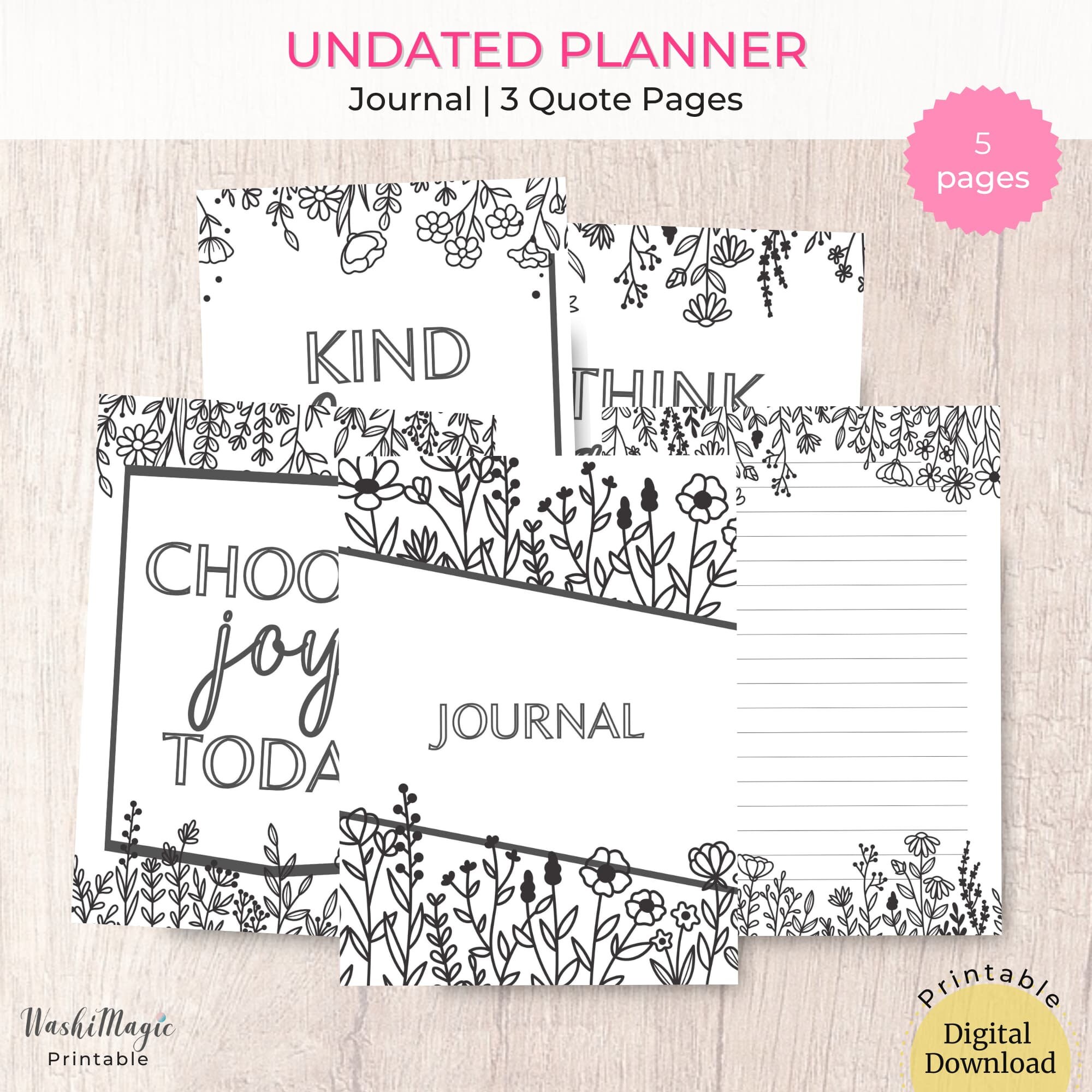 Productivity Planner Coloring Wildflowers, Printable Planner, Weekly ...
