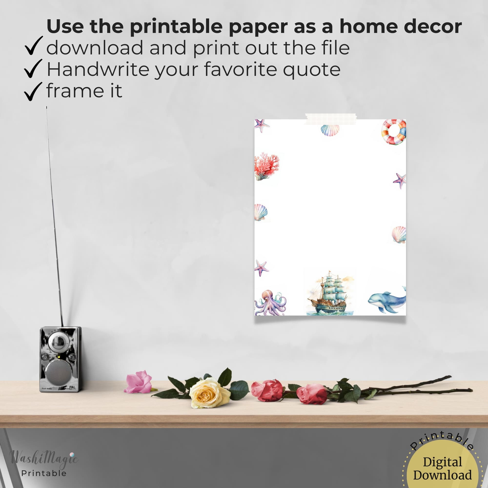 Under the Sea Creature Notebook Paper Printable Set of 3, Letter ...