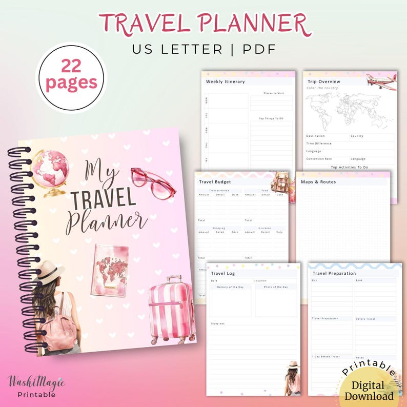 Girly Pink Travel Planner Printable: Vacation Itinerary, Expense ...