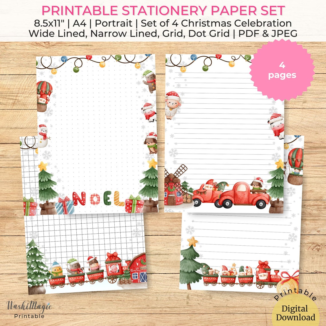 Christmas Celebration Notebook Paper, Printable Christmas Stationary ...