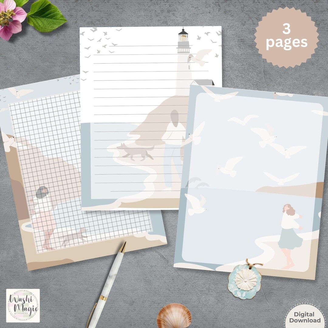 Be Happy Printable Stationery Paper Set, Lined Paper, Unlined Blank ...