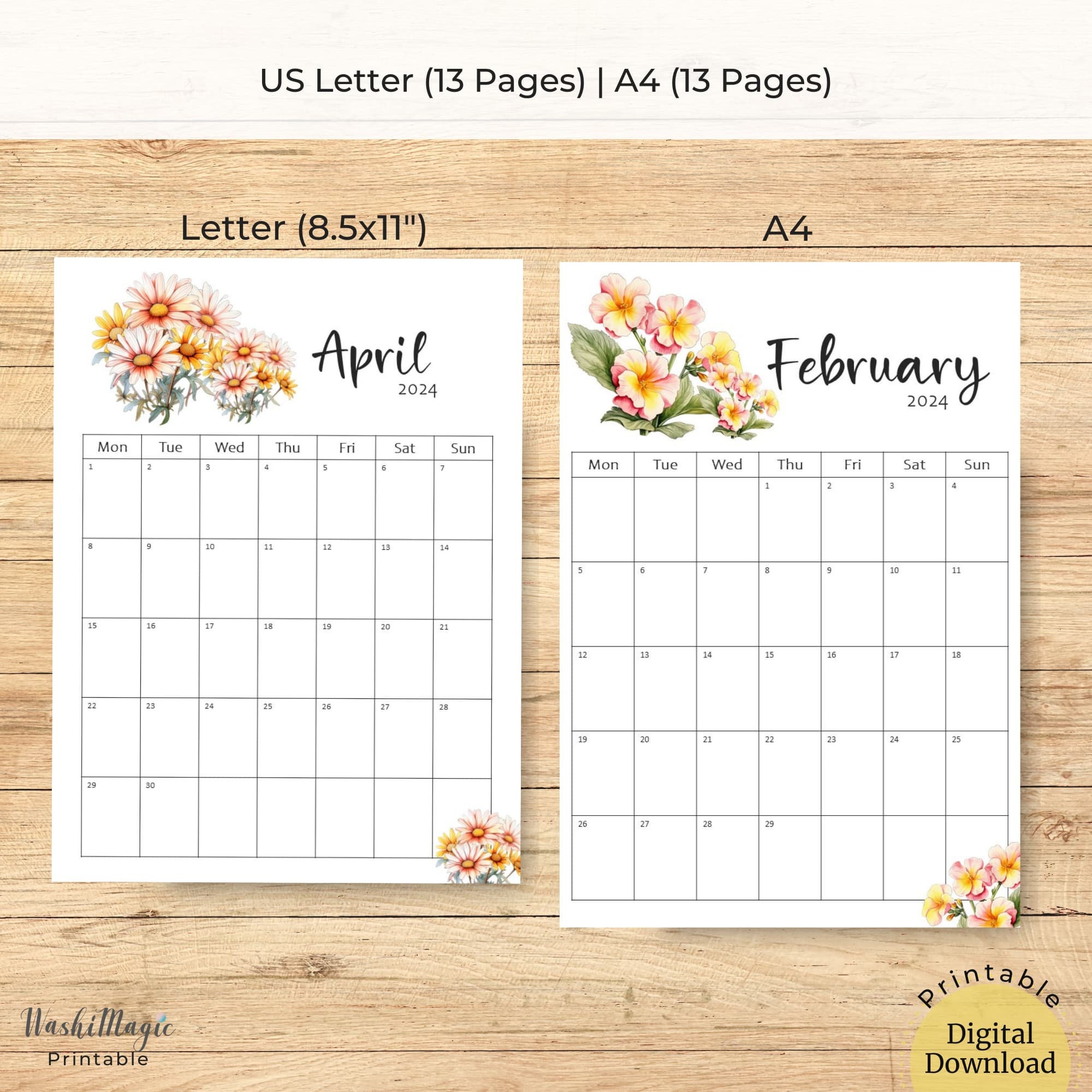 Birth Flower Calendar Printable, 2024 Planner to Do List Monthly ...
