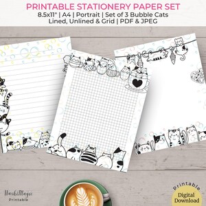 Cute Cats Black & White Coloring Stationery Paper Set Printable to Do ...