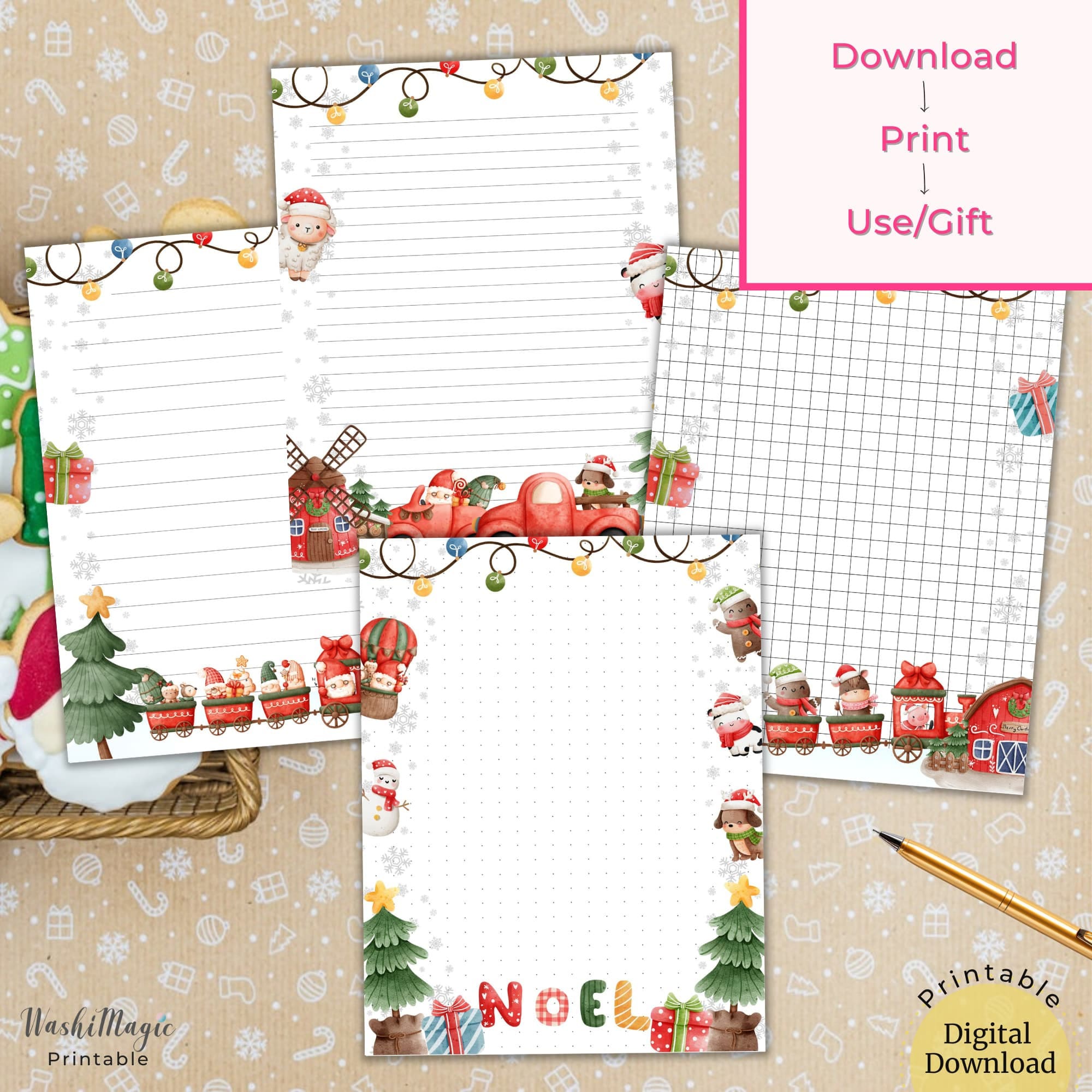 Christmas Celebration Notebook Paper, Printable Christmas Stationary ...