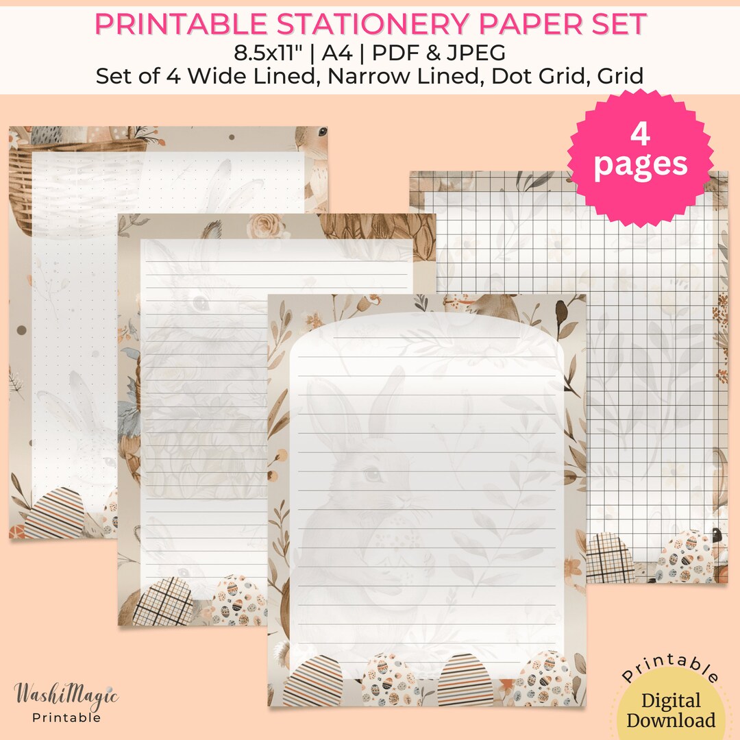 Boho Easter Eggs Notebook Paper Printable, Letter Writing Paper ...