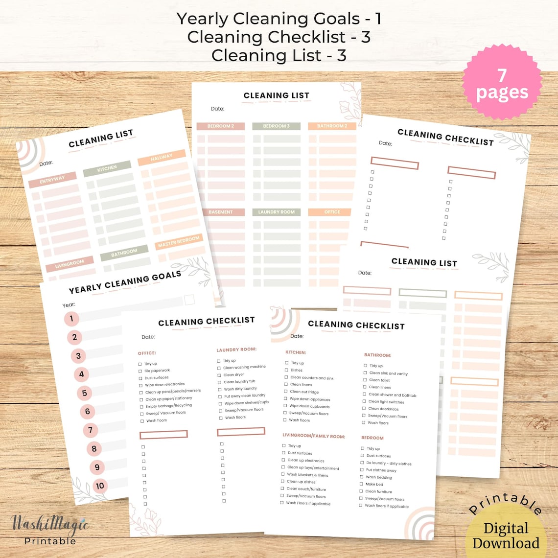 Cleaning Planner Printable Pastel Boho, Weekly Cleaning Schedule ...