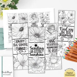 Flower Bookmark to Color Printable Set of 4, Flowers Coloring Bookmarks ...