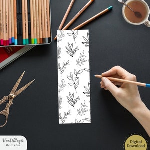Printable Bookmarks Set of 4 Black & White Coloring Floral Leaves ...