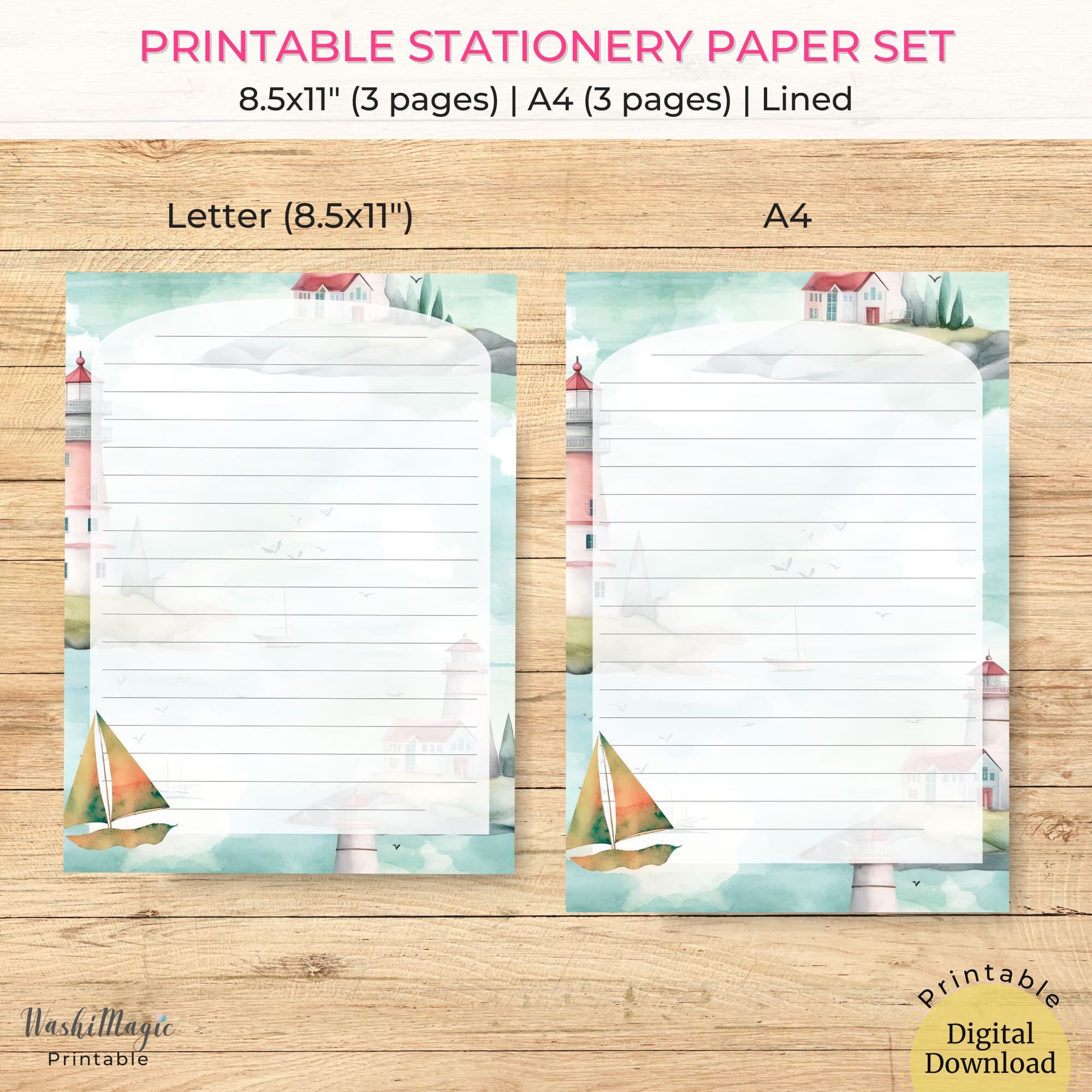 Seaside Watercolor Stationery Set: Coastal Paper Collection Writing ...