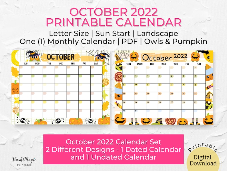 October 2022 Printable Calendar Owls and Pumpkin October - Etsy