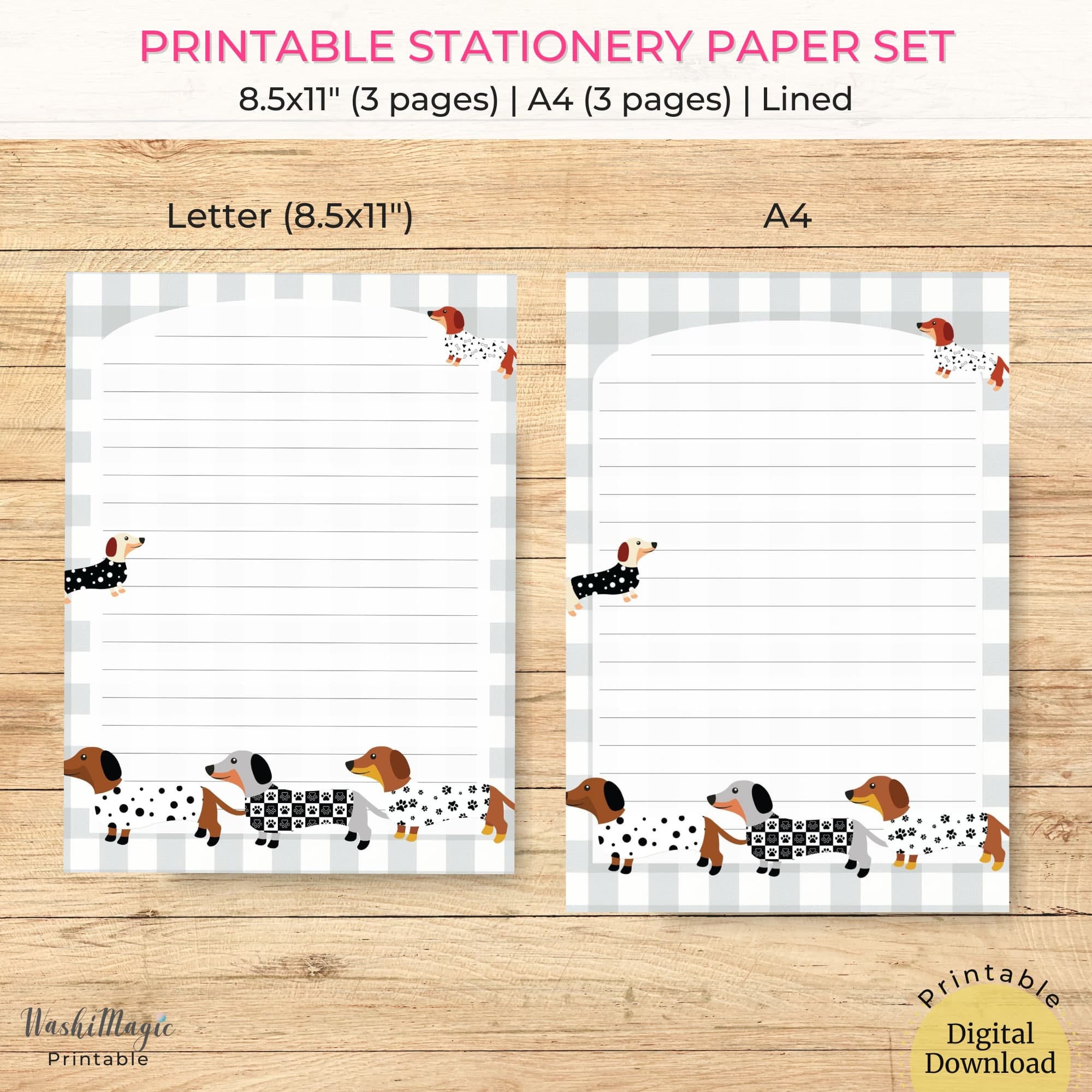 Dachshund Lovers' Notebook and Journal Paper Set, Printable Pages for ...