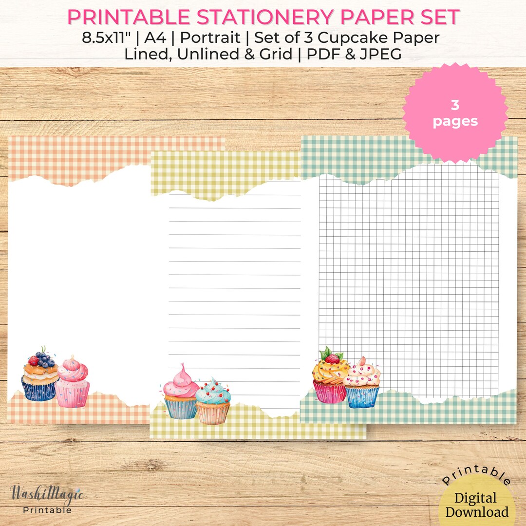 Cupcake Stationery Set Printable Paper-perfect for Sweet Notes and ...