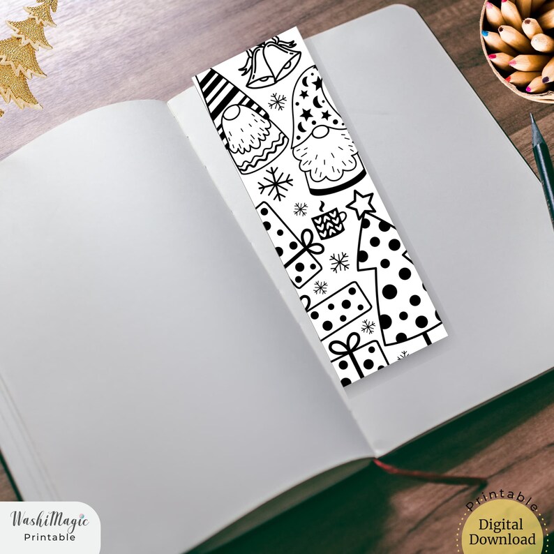Christmas Gnome Coloring Bookmarks: Set of 4 Kawaii Bookmarks for ...