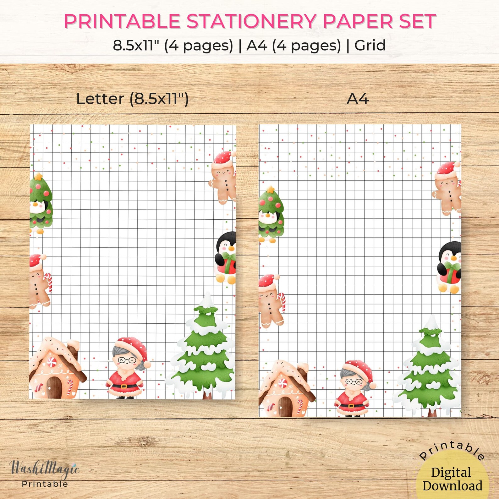 Christmas Santa Notebook Paper, Printable Christmas Stationary Set of 4 ...