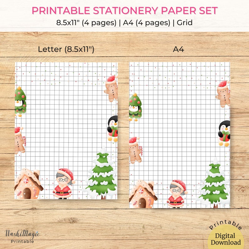Christmas Santa Notebook Paper, Printable Christmas Stationary Set of 4 ...