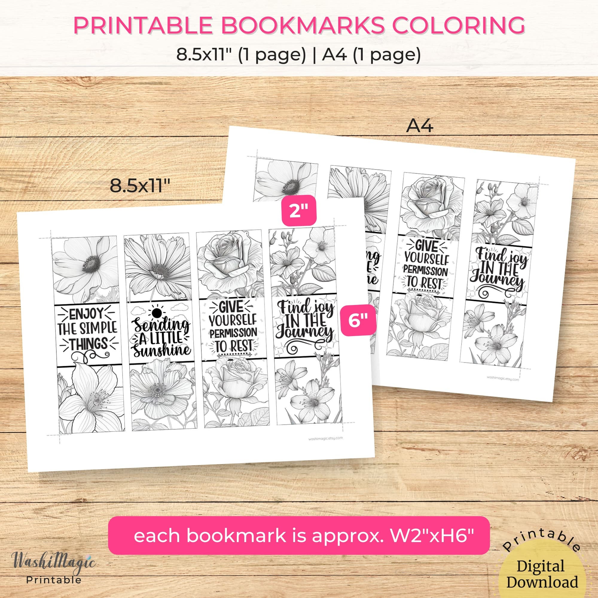 Flower Bookmark to Color Printable Set of 4, Flowers Coloring Bookmarks ...