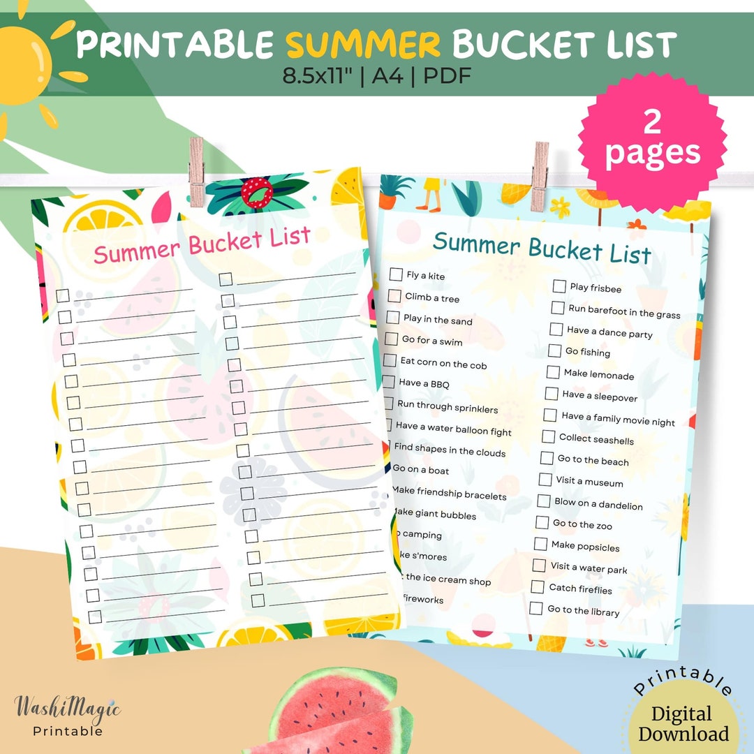 Summer Bucket List Printable, Family Fun Activities Summer to Do List ...