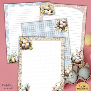 Easter Eggs Basket Paper Stationery Set of 4 Printable, Letter Writing ...