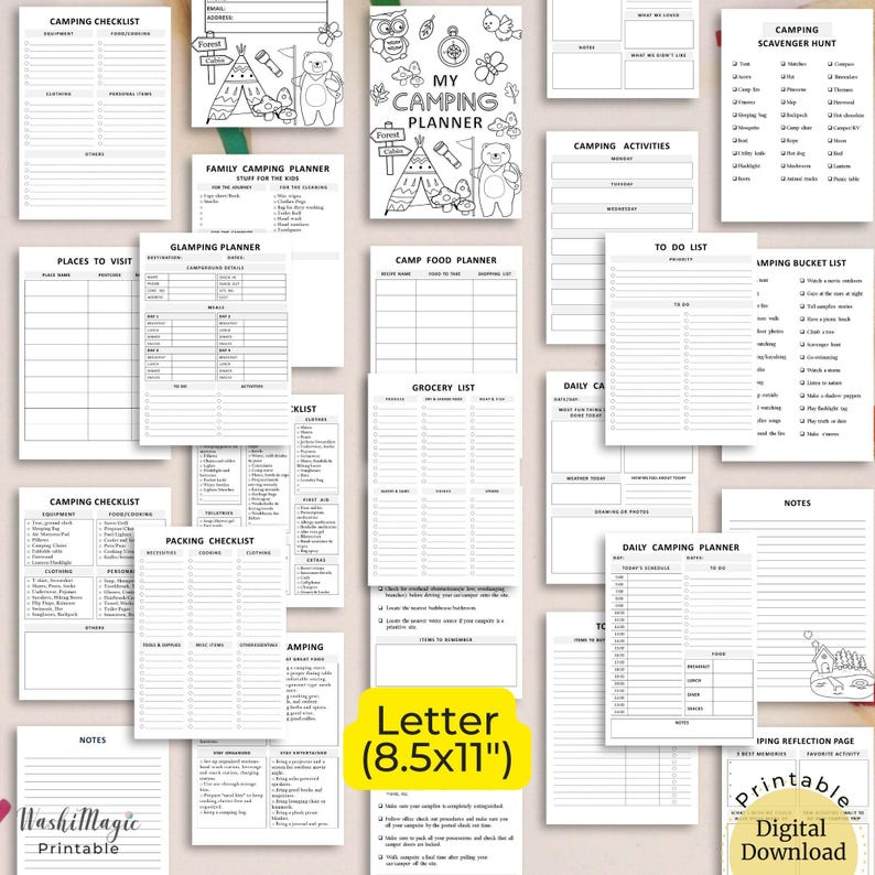 Camping Planner Cute Coloring Pages Printable, Camping Checklist ...