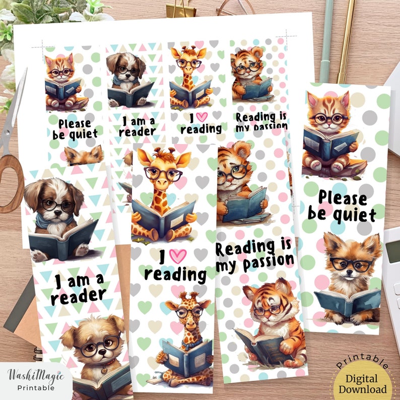 Animal Reading Printable Bookmarks Set of 4 to Spark Reading Joy in ...