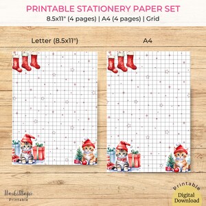 Christmas Gift & Cat Notebook Paper, Letter Writing Paper, Printable ...