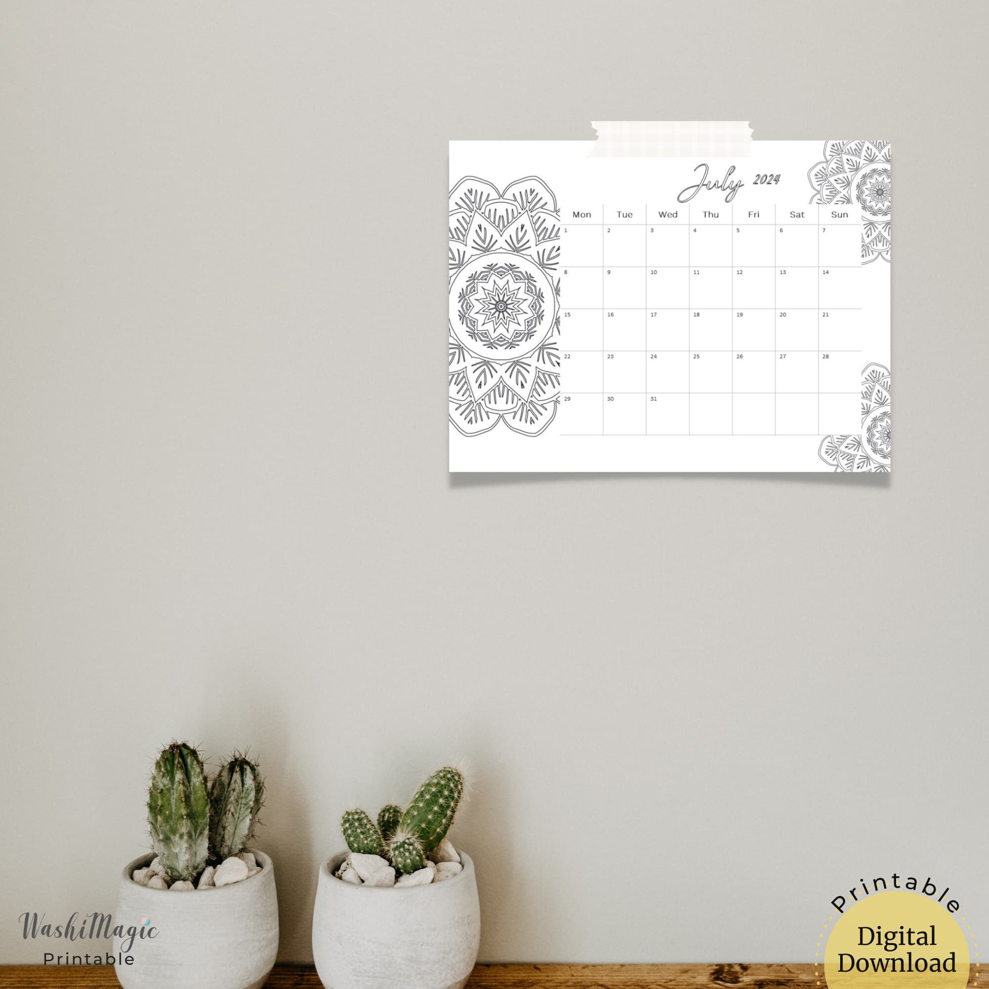 Mandala Calendar Printable 2024 Monthly Planner, Mandala Coloring ...