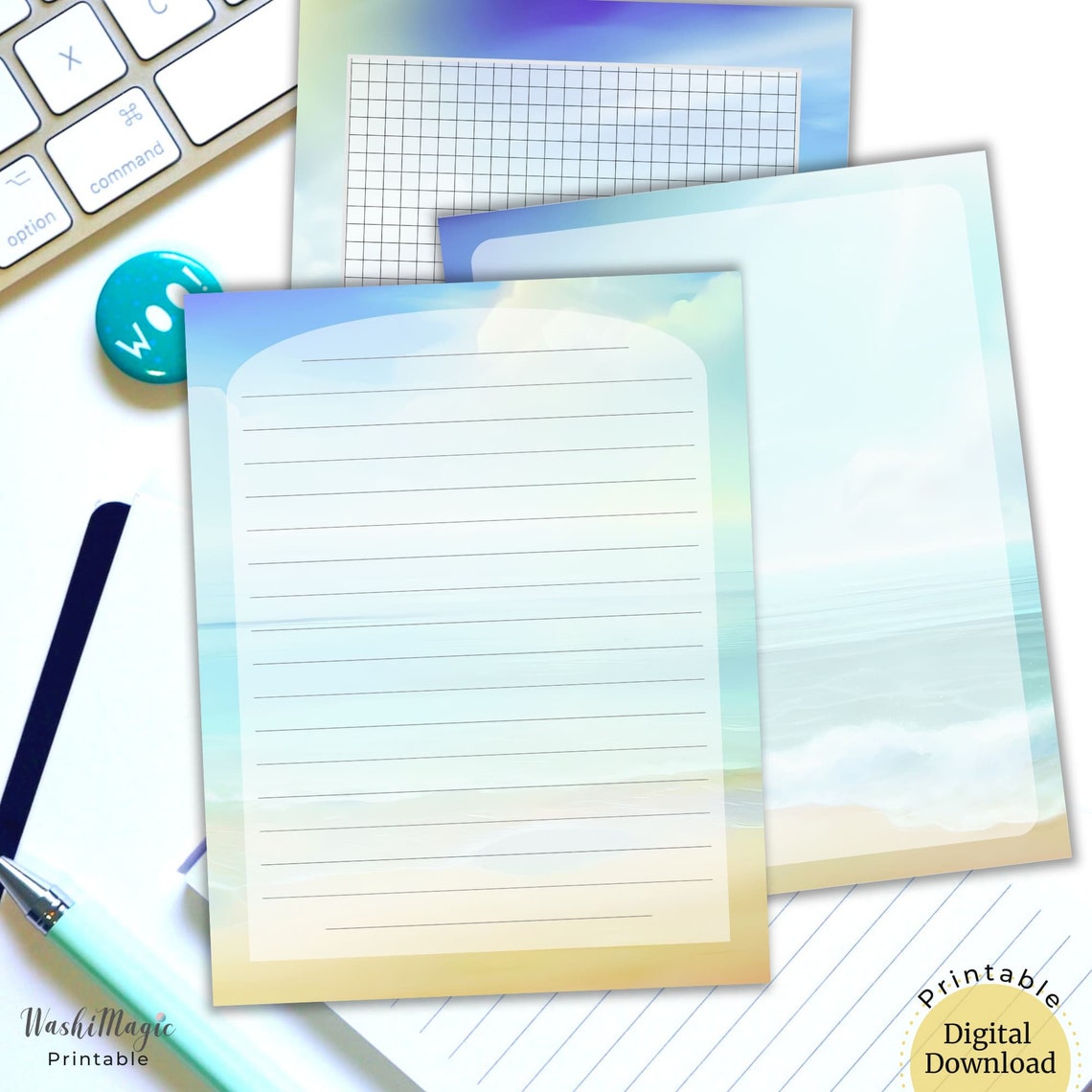 Summer Beach Printable Stationery Paper Set Lined Paper - Etsy