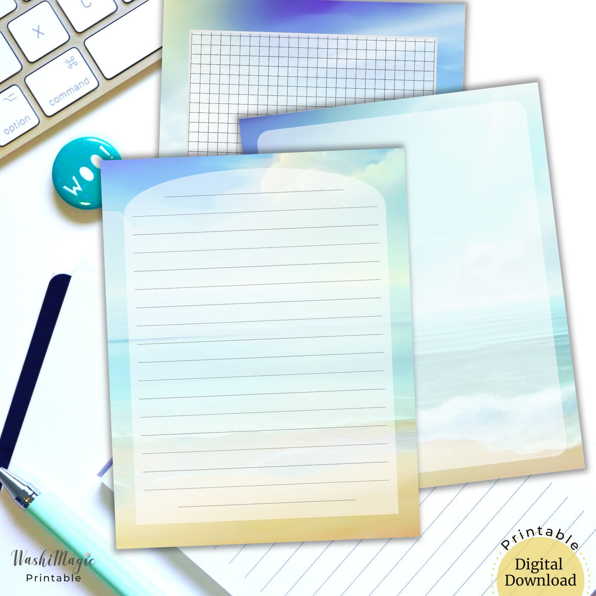 Summer Beach Printable Stationery Paper Set Lined Paper - Etsy