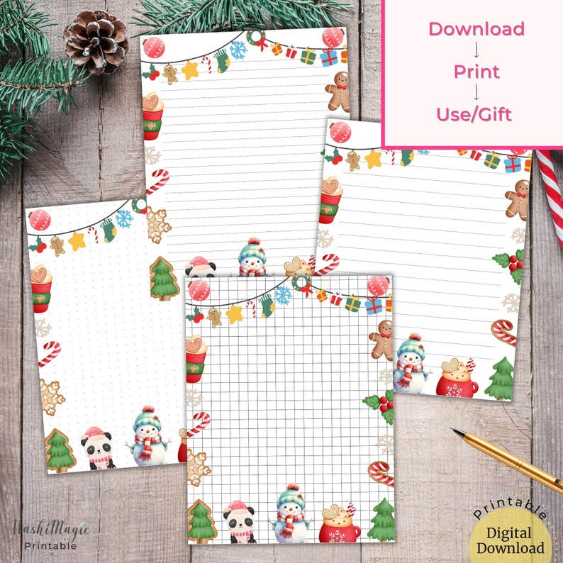 Christmas Snowman Stationery Paper: Printable Lined Set Holiday Note ...