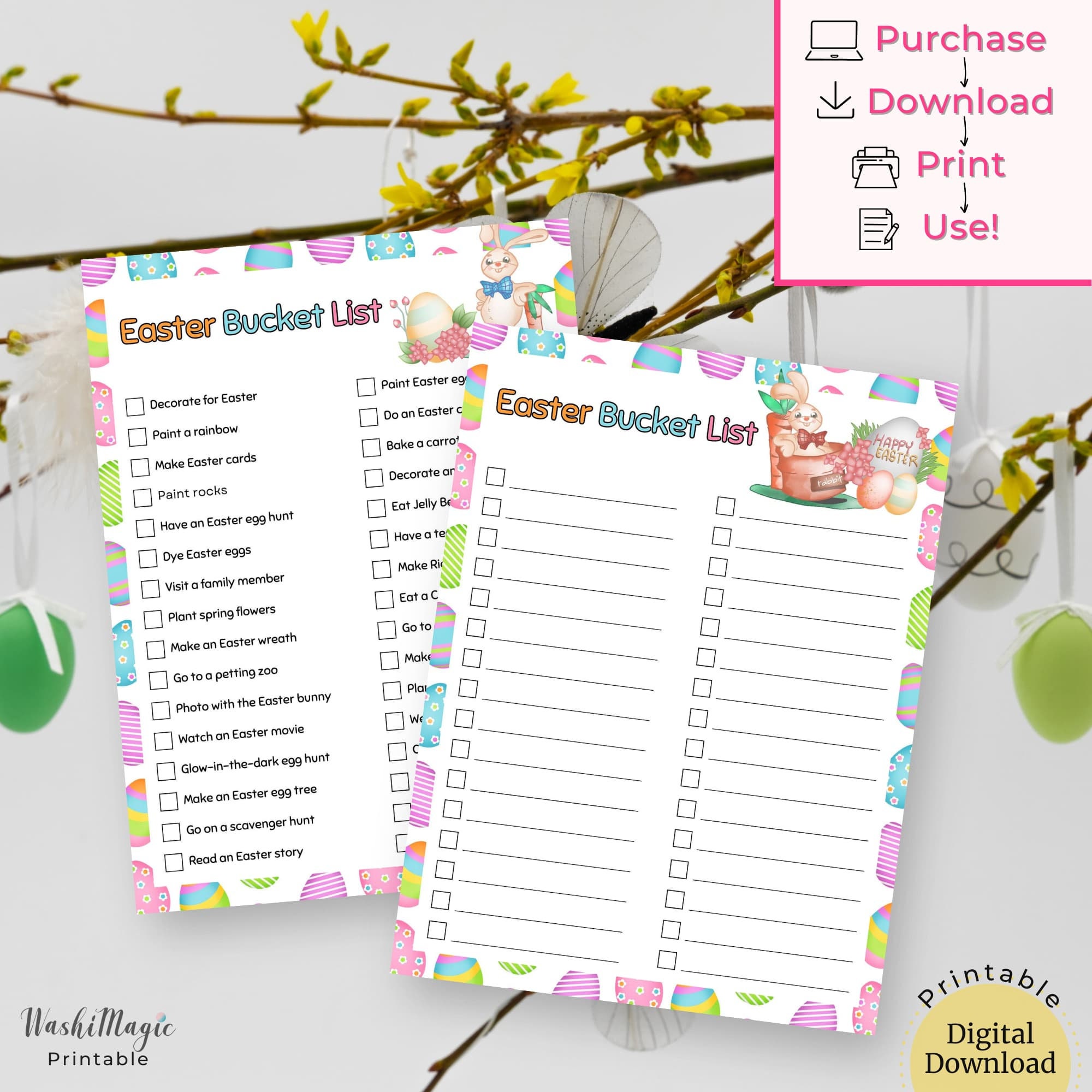 Printable Easter Bucket List Template, Fun Activities for Children ...