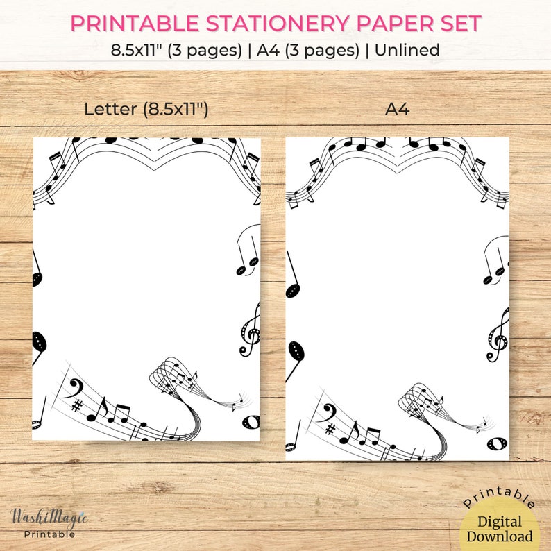 Music Notes Stationery Journal Pages Printable, To-do List Printable ...