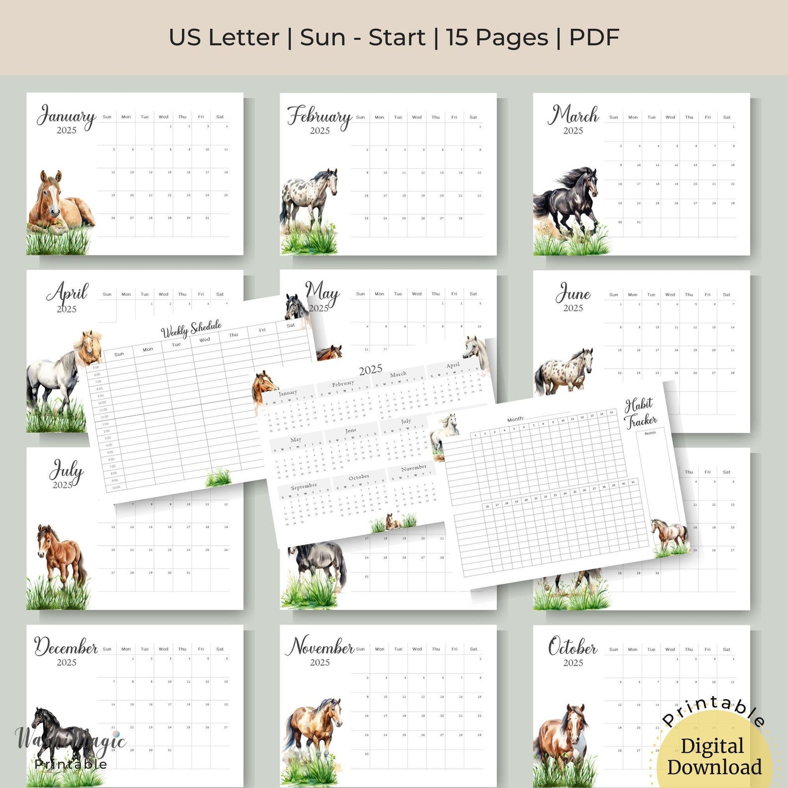 Watercolor Calendar 2025 Dated Monthly Printable, Family Calendar ...