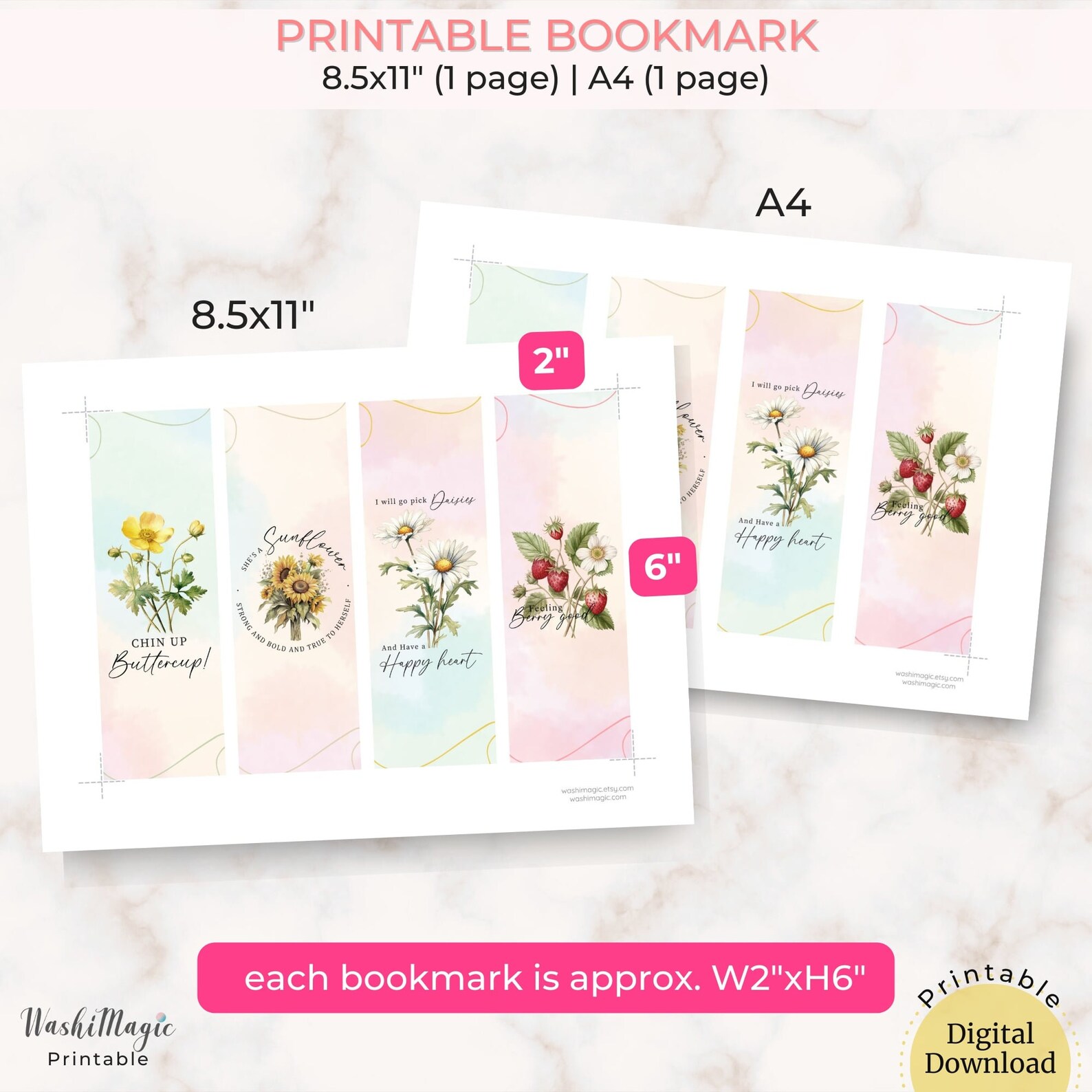 Pastel Vintage Floral Bookmarks Printable Set of 4, Aesthetic Bookmark ...