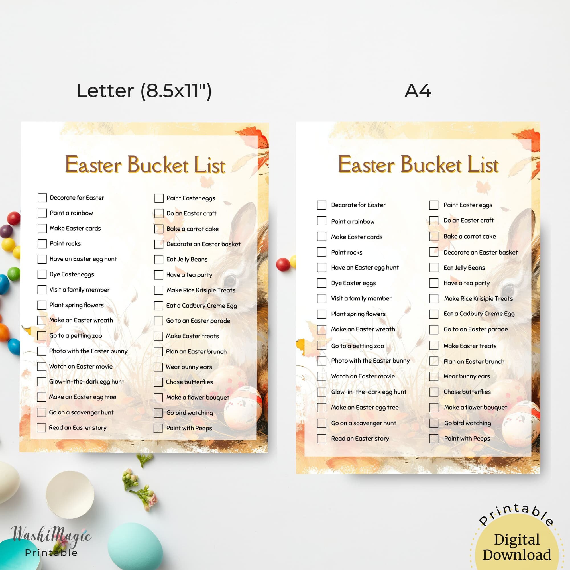 Easter Bunny Bucket List Printable, Family Things to Do List, Easter ...