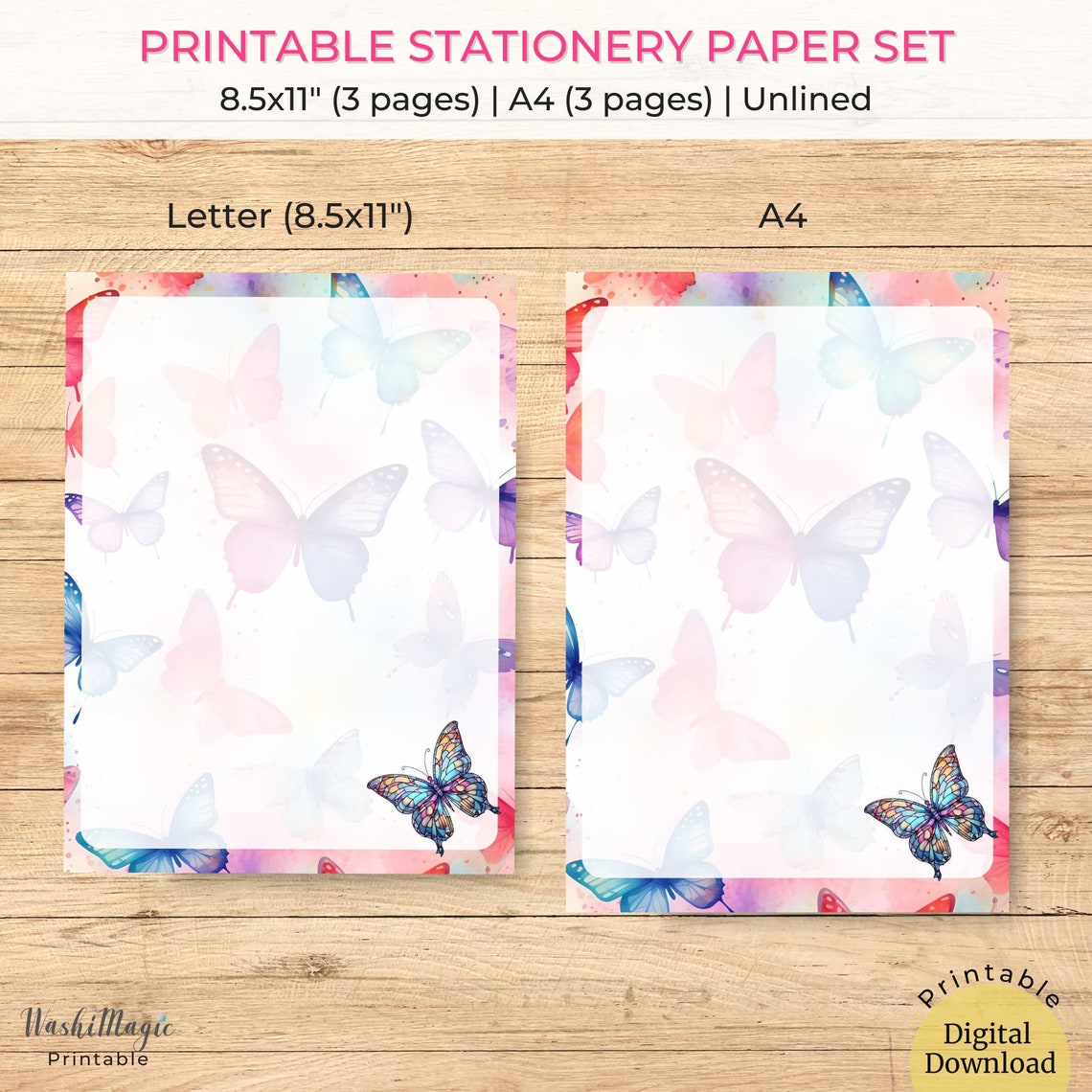 Butterfly-themed Printable Stationery Paper Pack Lined - Etsy