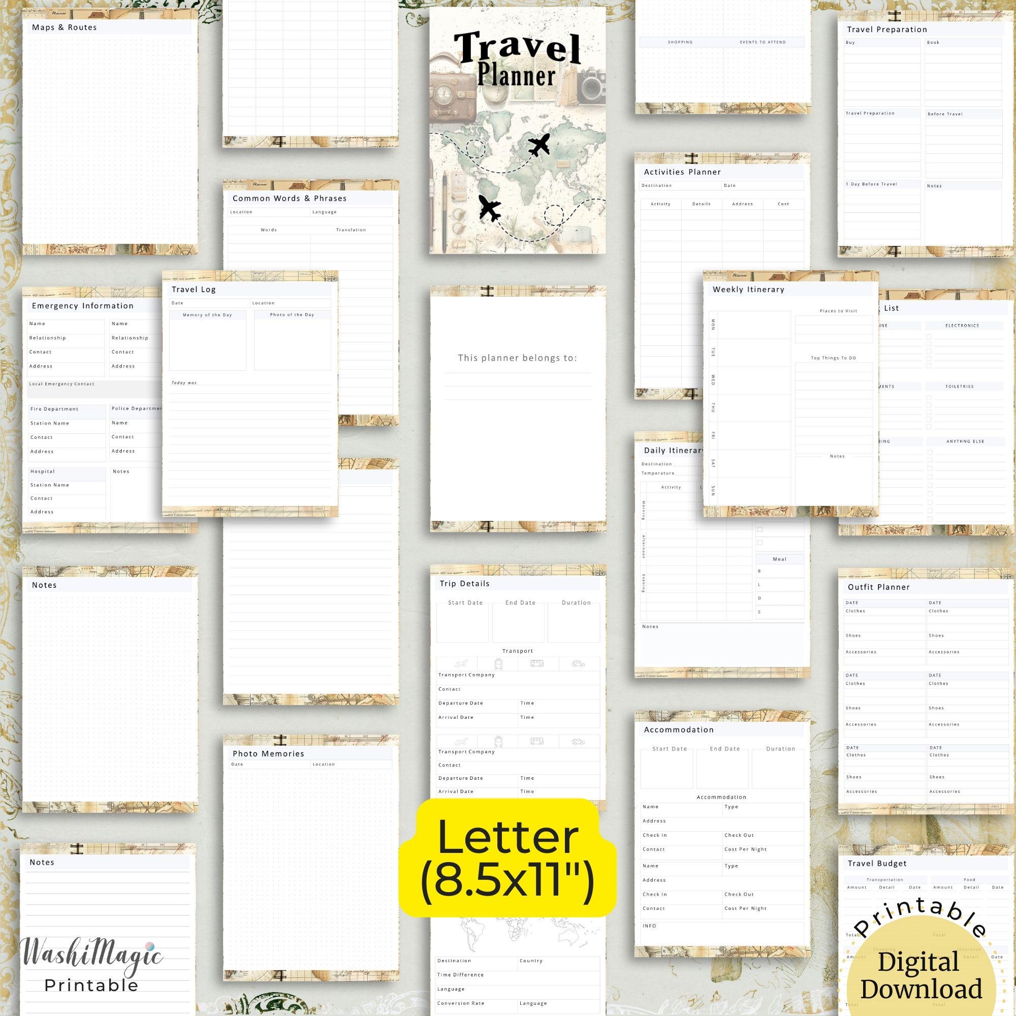 Vintage Map Travel Planner Printable: Solo Trip Itinerary, Vacation ...