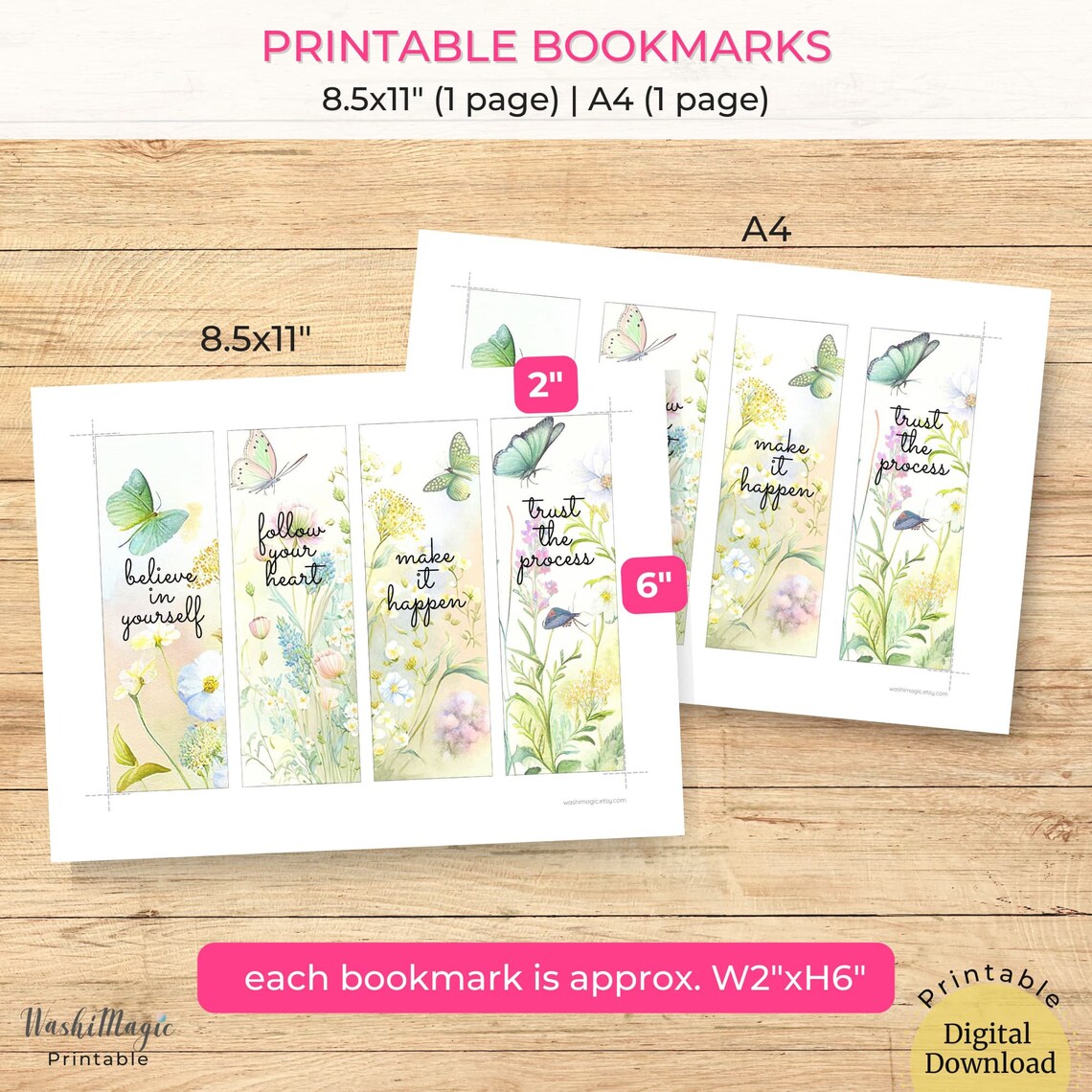 Bookmark Butterfly Printable Bookmark Set of 4, Pastel Bookmarks ...