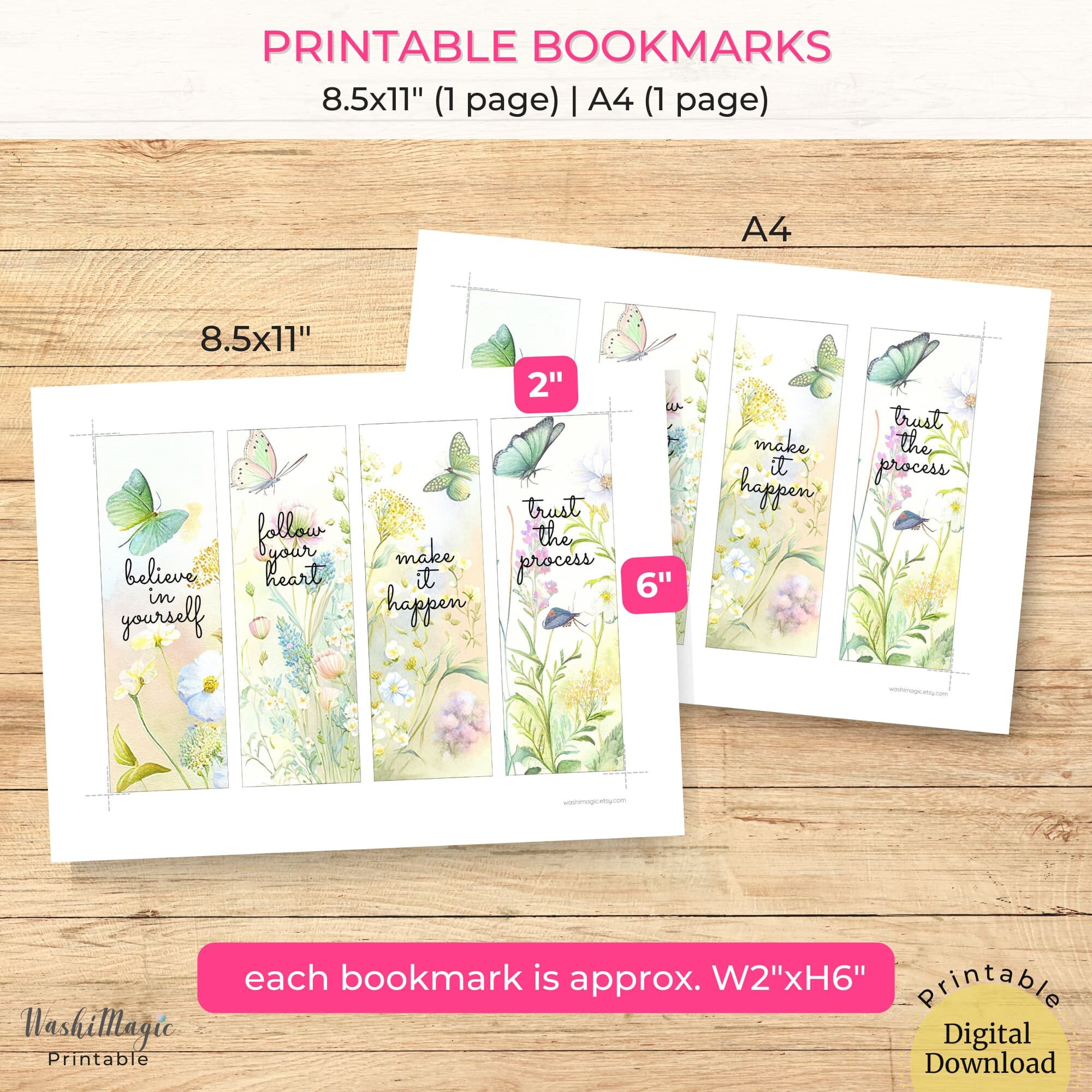 Bookmark Butterfly Printable Bookmark Set of 4, Pastel Bookmarks ...