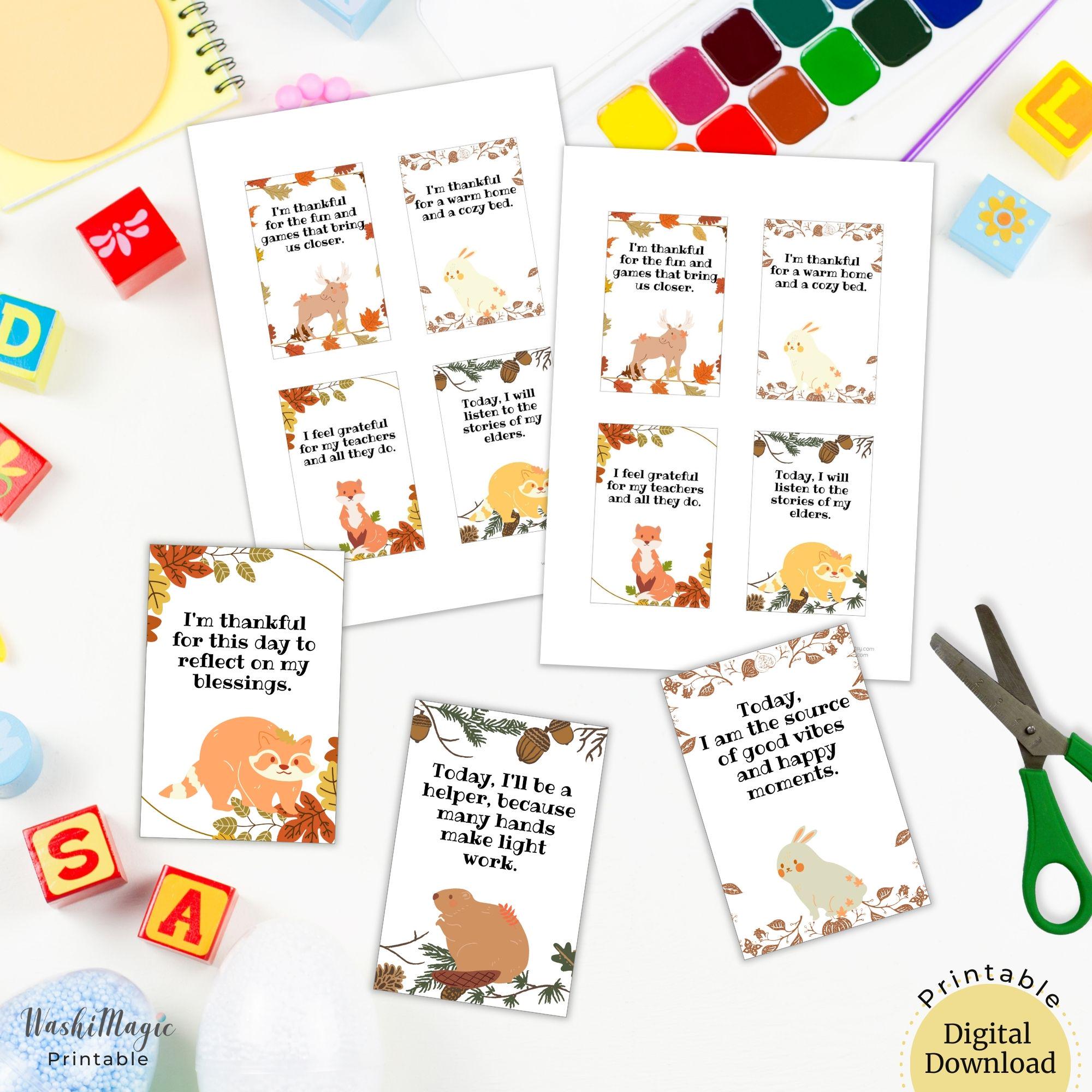 Thanksgiving Affirmation Cards for Kids: Gratitude Activity Card ...