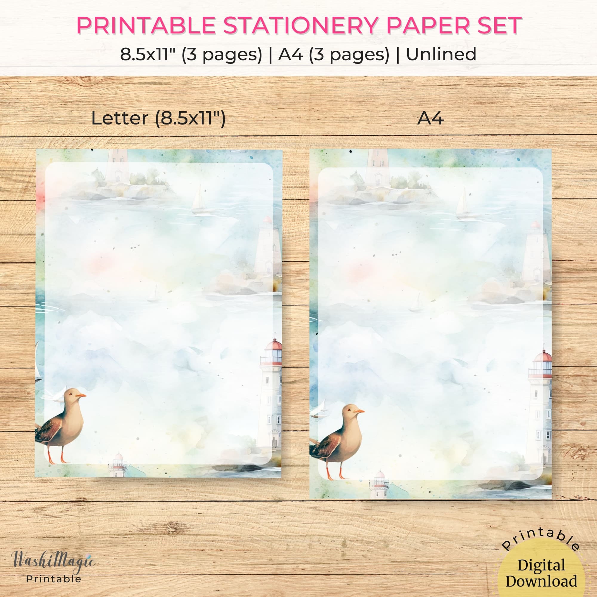 Seaside Watercolor Stationery Set: Coastal Paper Collection Writing ...