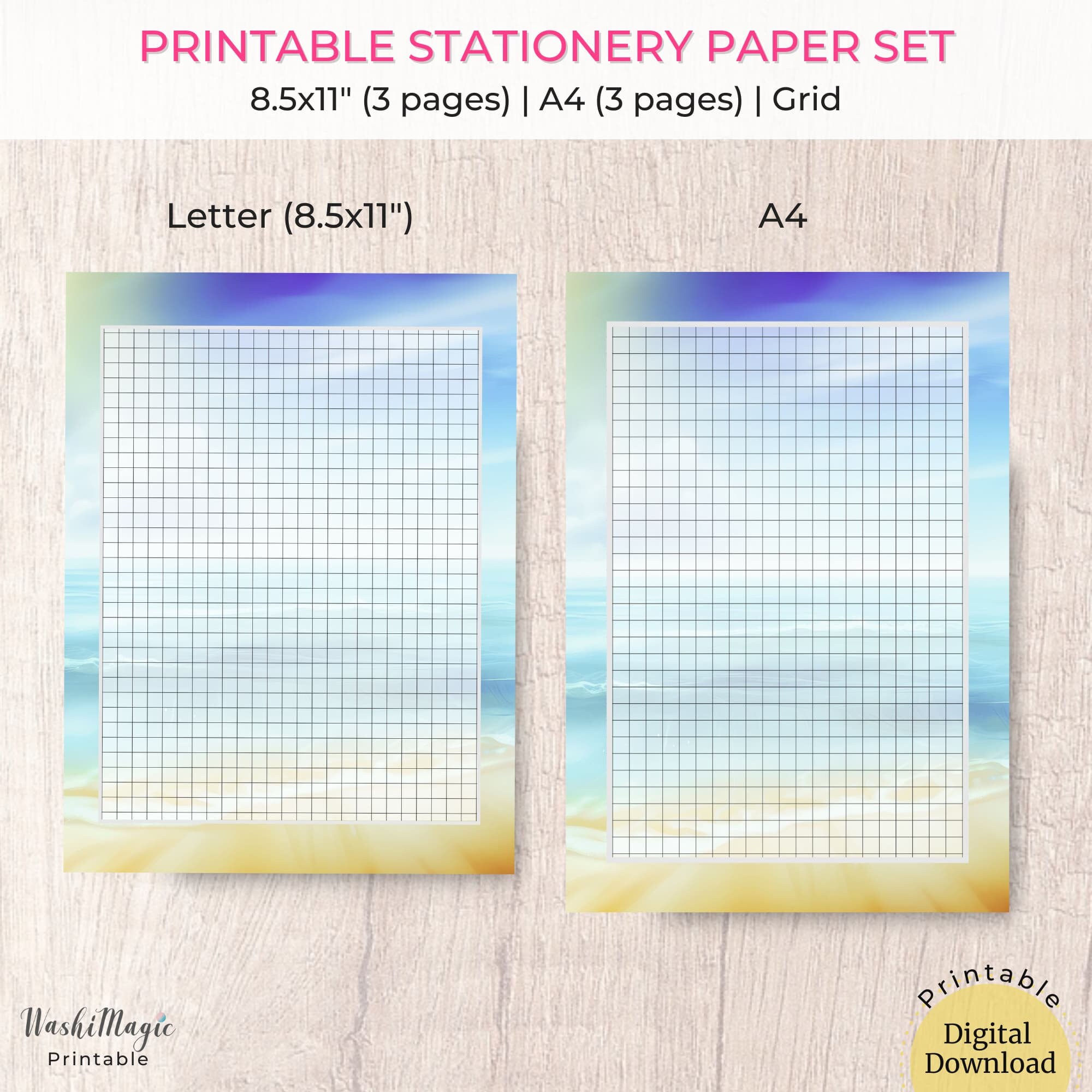 Summer Beach Printable Stationery Paper Set Lined Paper - Etsy