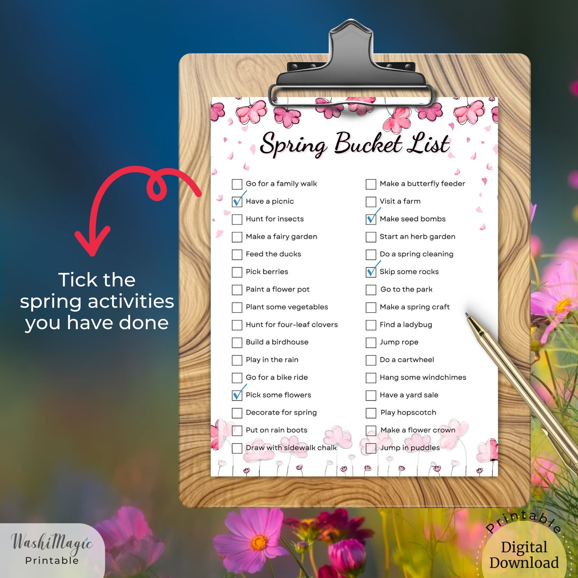 Printable Spring Bucket List, Fun Ideas for the Spring Season, Spring ...